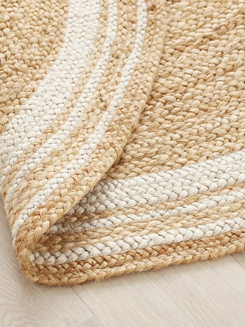 White Natural Round Jute Rug Double Border Jute Living for - Etsy