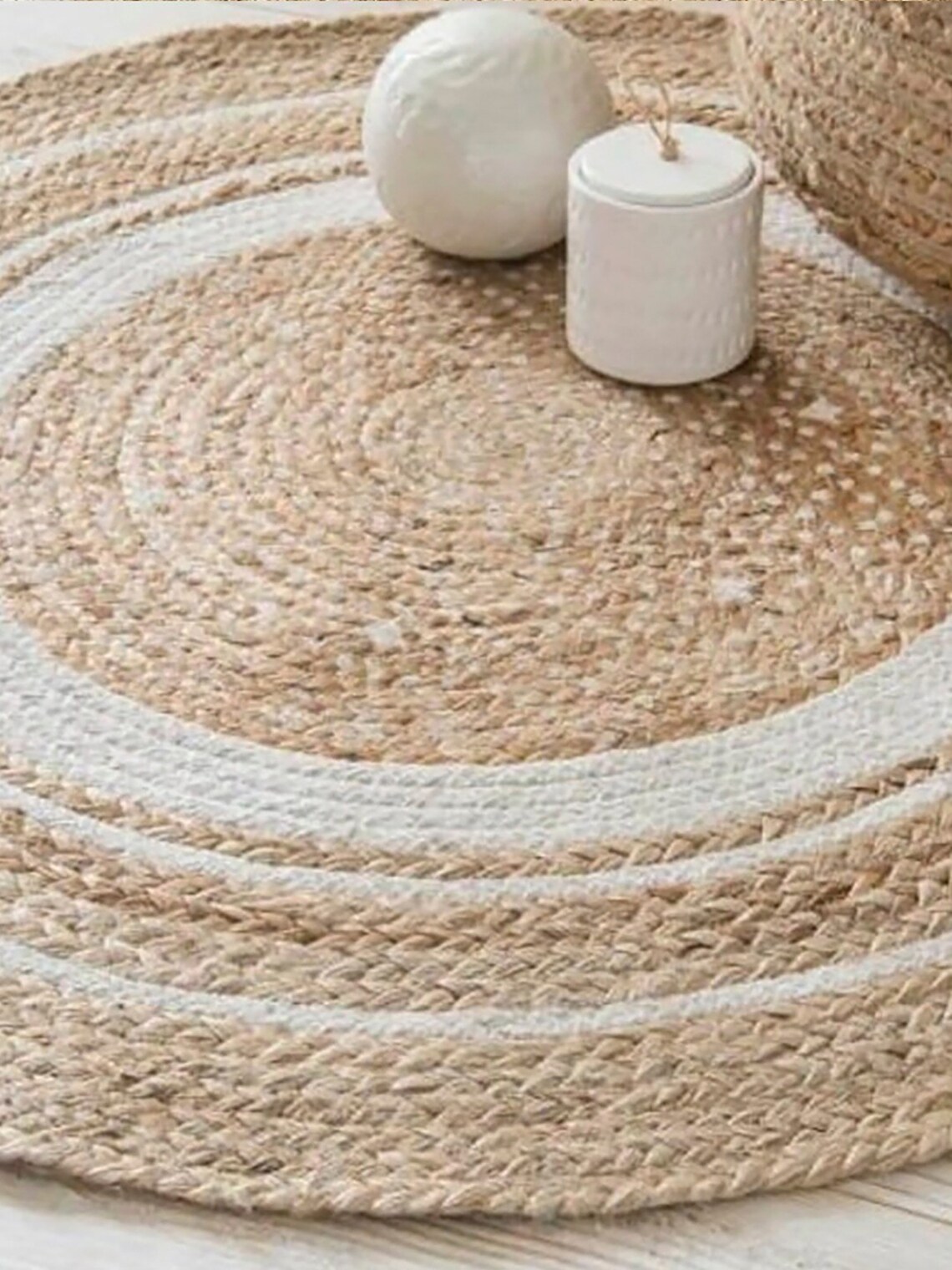 White Natural Round Jute Rug Double Border Jute Living for - Etsy