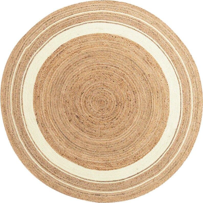 White Natural Round Jute Rug Double Border Jute Living for - Etsy