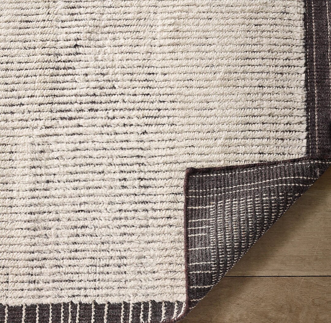 Inspired Ivory D.brown Boho Handmade Ribbed Rug Beni Ourain ...