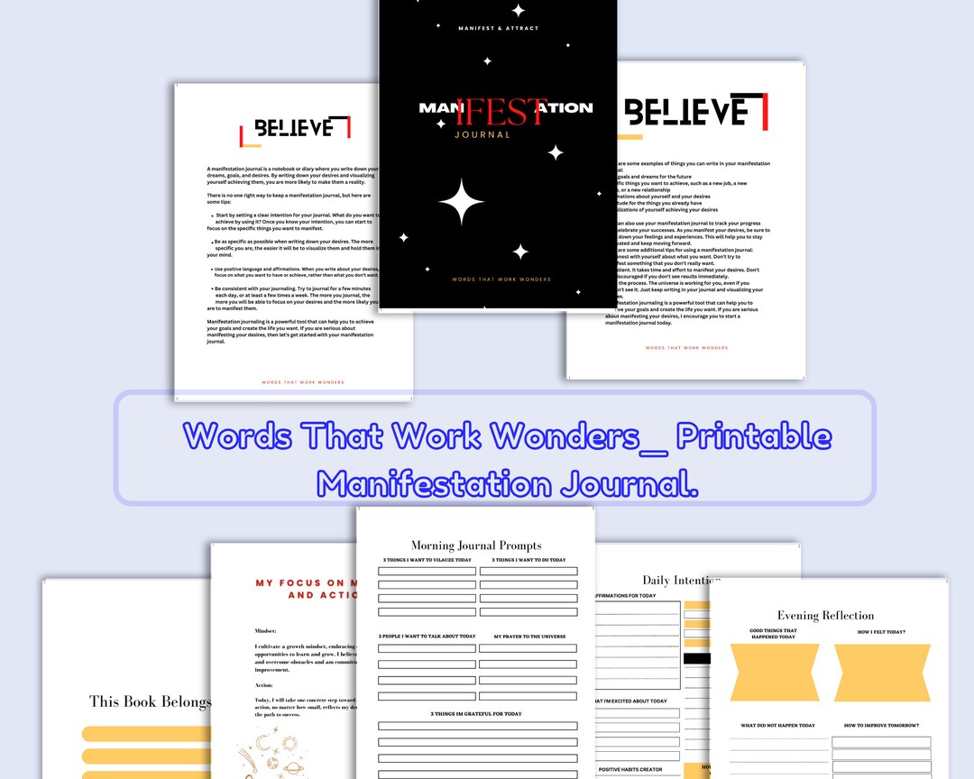 Words That Work Wonders Journal, Printable Manifestation Journal, Law ...