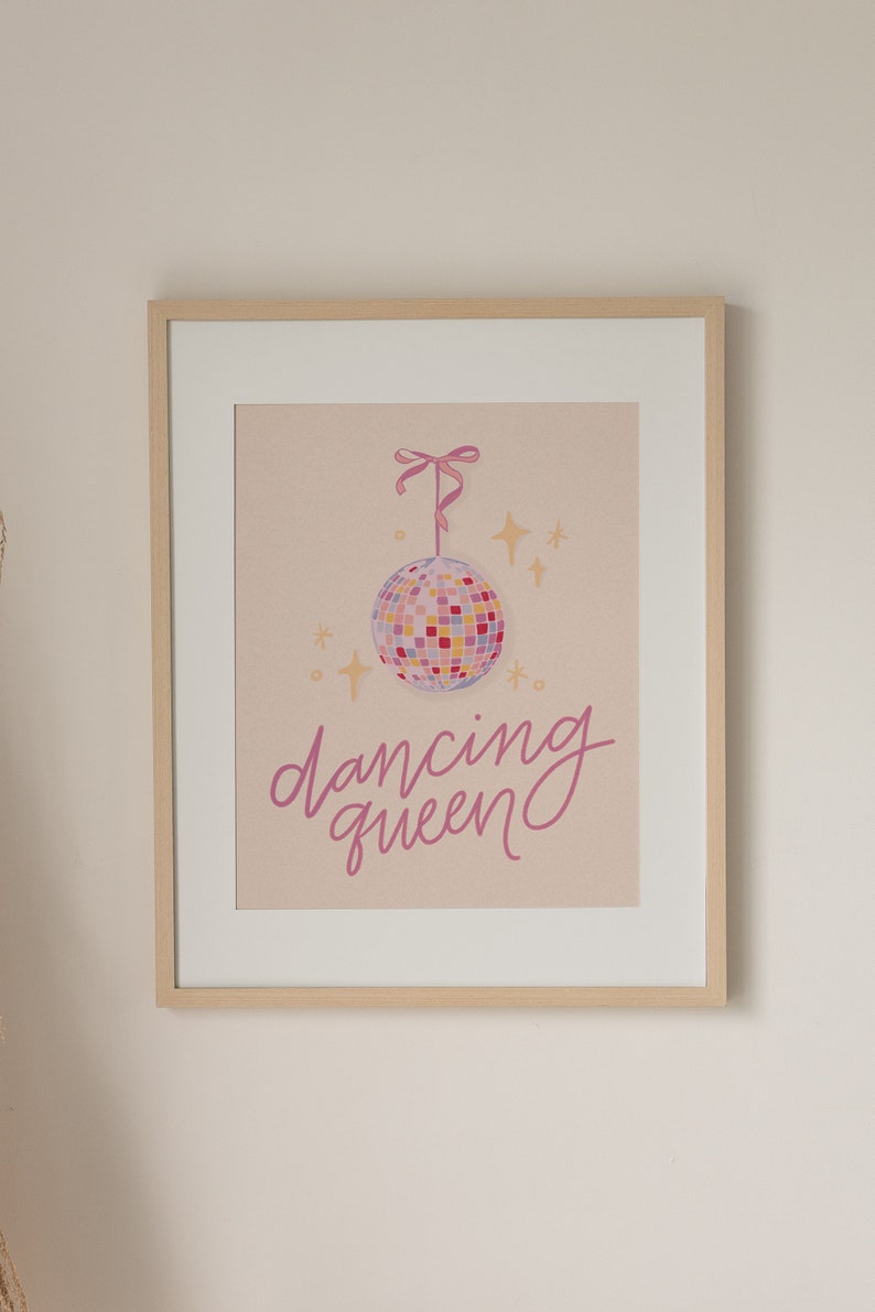 Disco Ball Trendy Wall Art, Dancing Queen Illustration, Retro Disco ...
