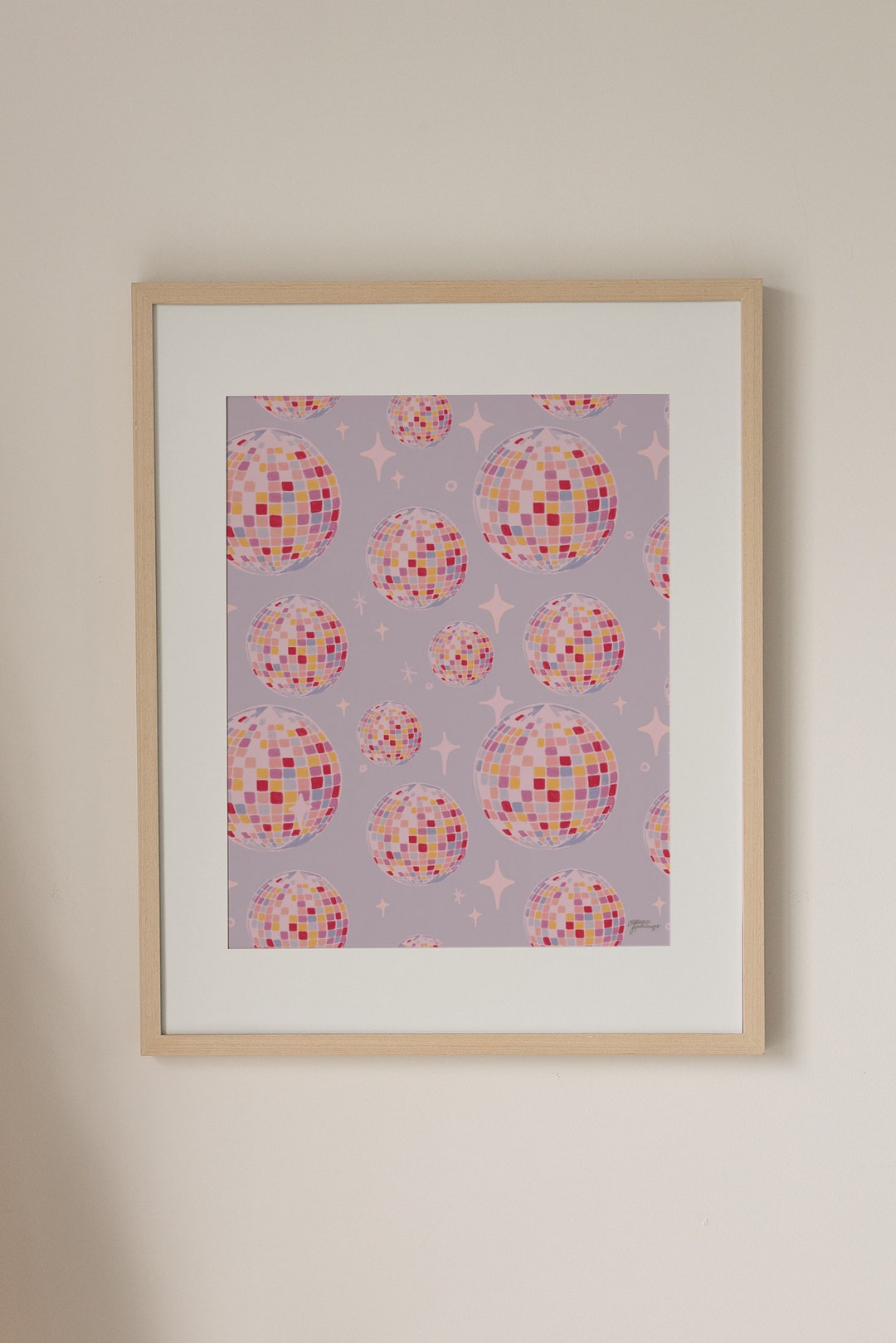 Retro Disco Ball Repeating Art Print Digital Download, Trendy Wall Art ...