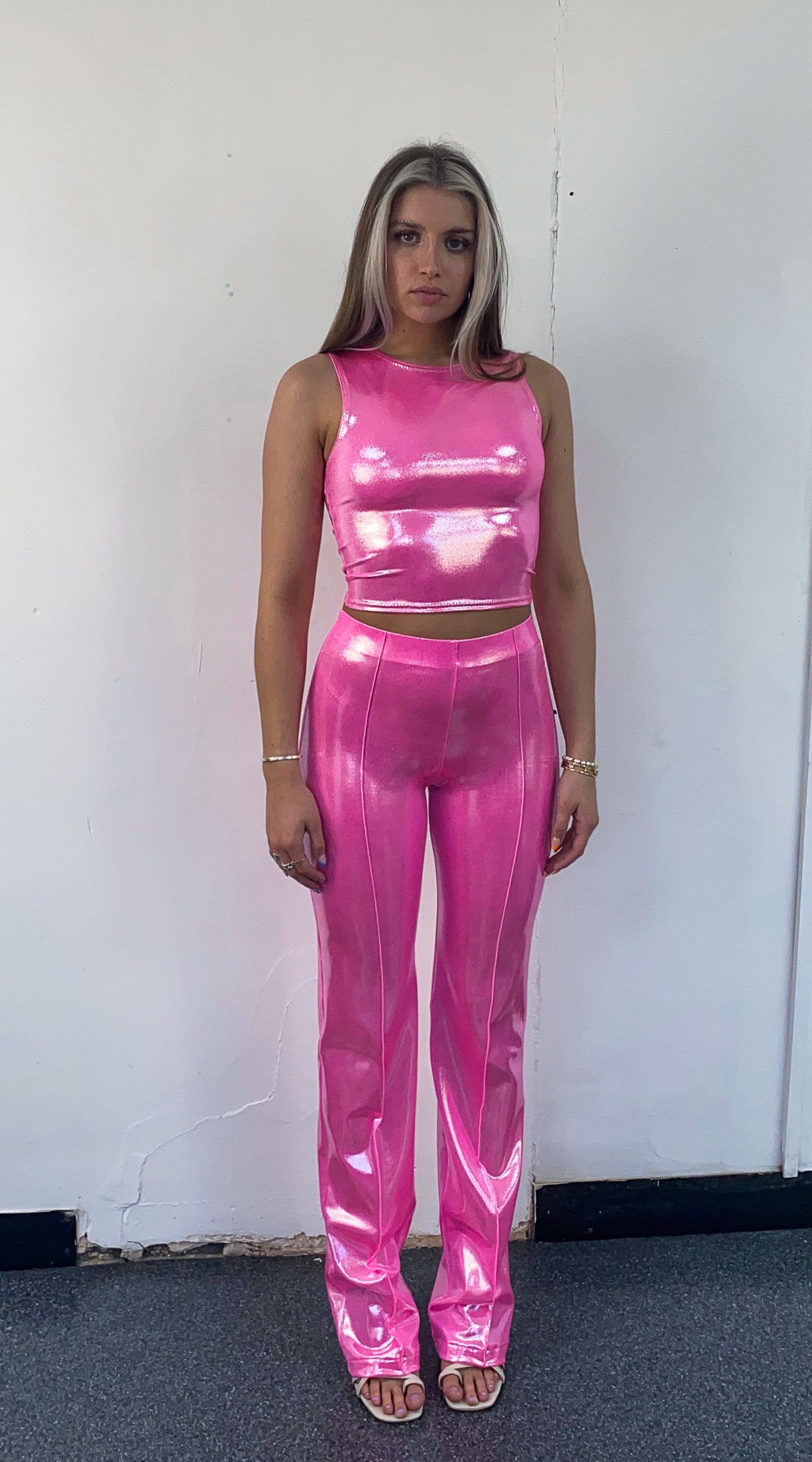 Candy Pink Metallic Disco Pants With Tailored Pin Seams - Etsy