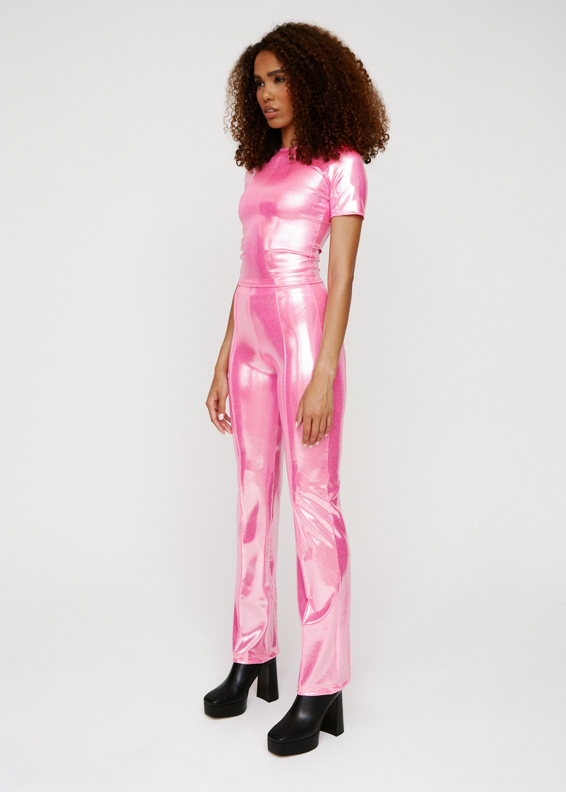 Candy Pink Metallic Disco Pants With Tailored Pin Seams - Etsy