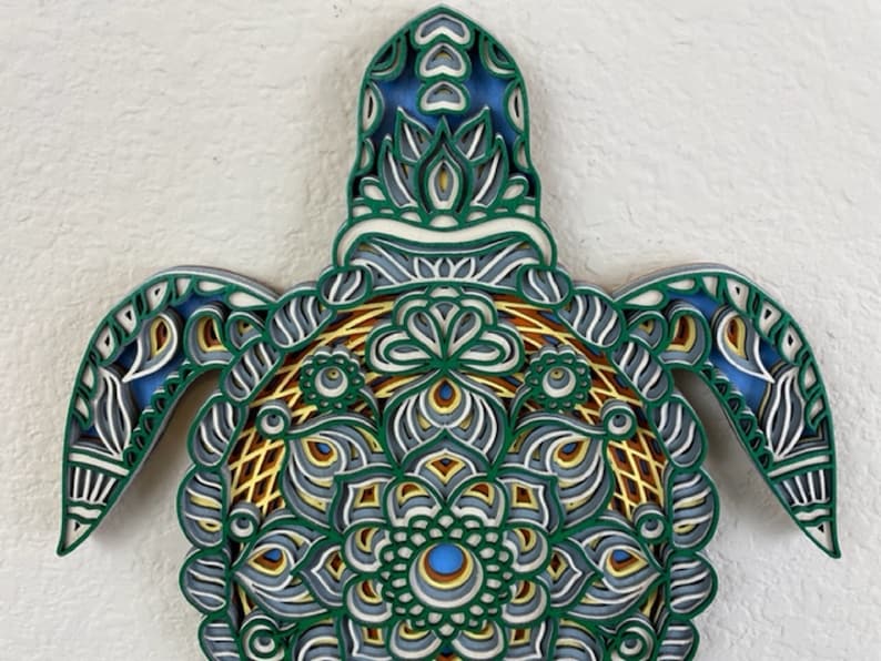 Turtle, Turtle Mandala, 3D Wooden Mandala, Sea Turtle Wall Art, Laser ...