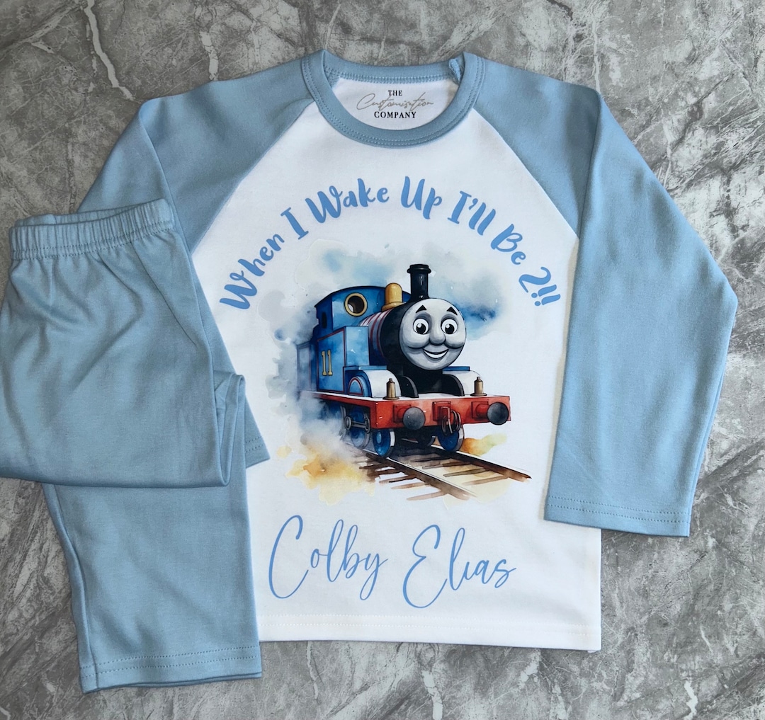 Blue Train Personalised Pyjamas - Etsy