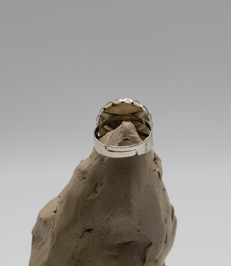 Black Ceramic Tile Ring, Hand Painted Artisan Ring, Handmade Jewelry ...