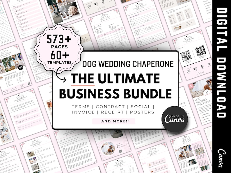 Dog Wedding Chaperone Form Bundle, Editable Canva Contract Template ...