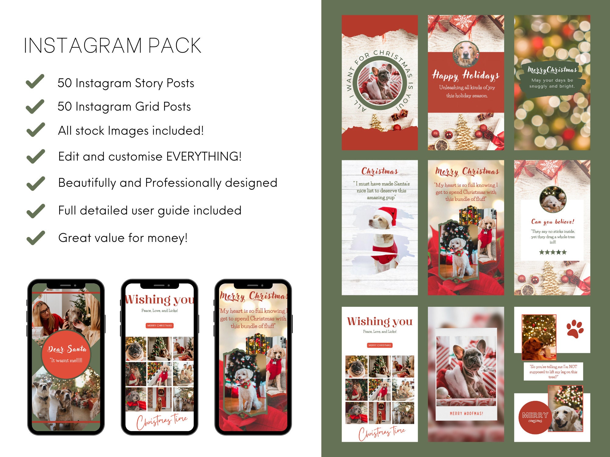 110 Christmas Dog Quote Instagram Templates Dog Social Media Pets