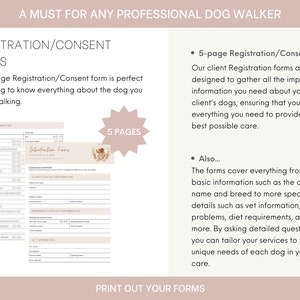 5 Page Dog Walking Registration Forms, Dog Walking Forms, Dog Walker ...