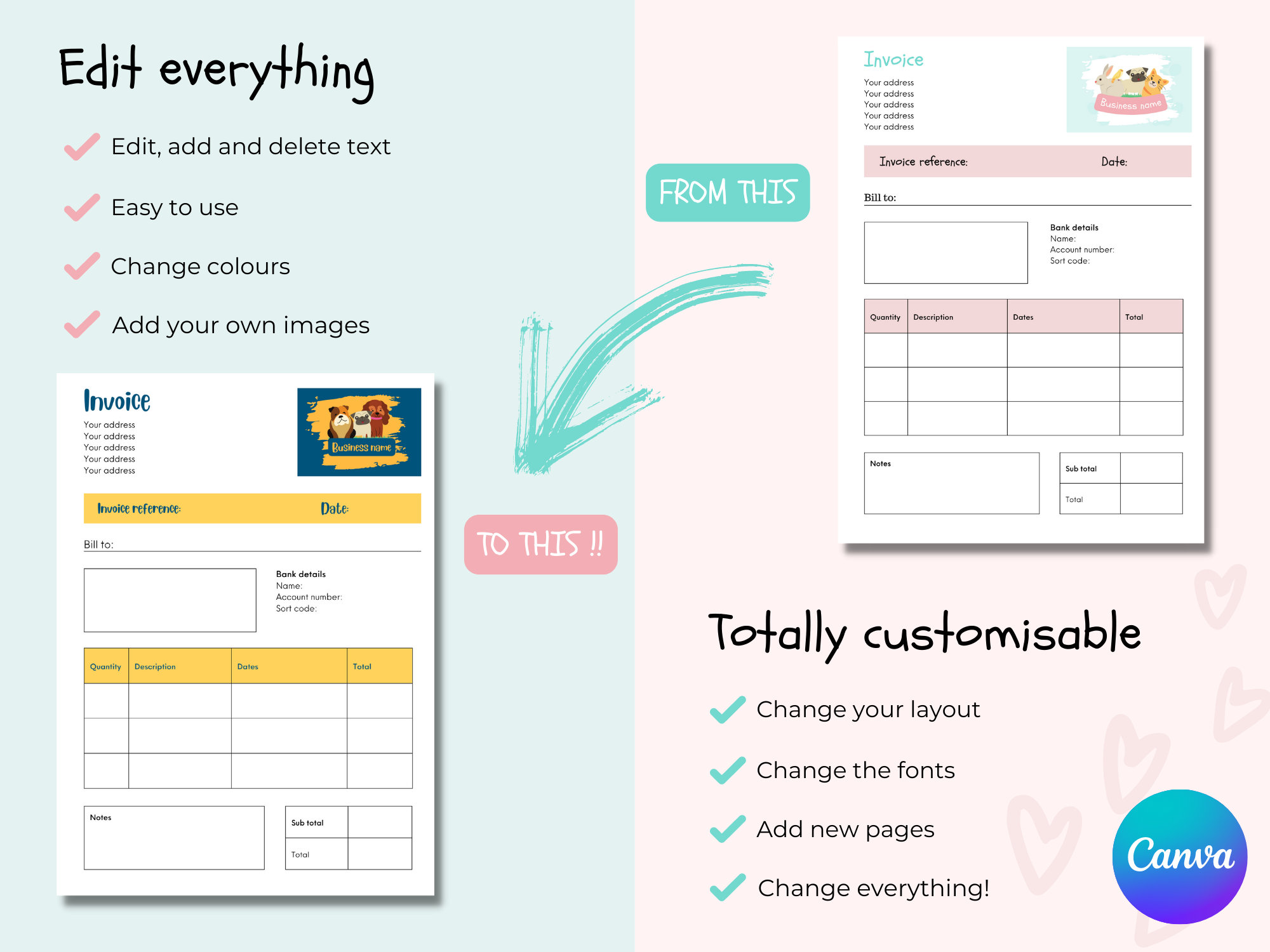 Pet Sitting Invoice Form | Pet Sitting Receipt | Pet Sitting Bill | Pet ...
