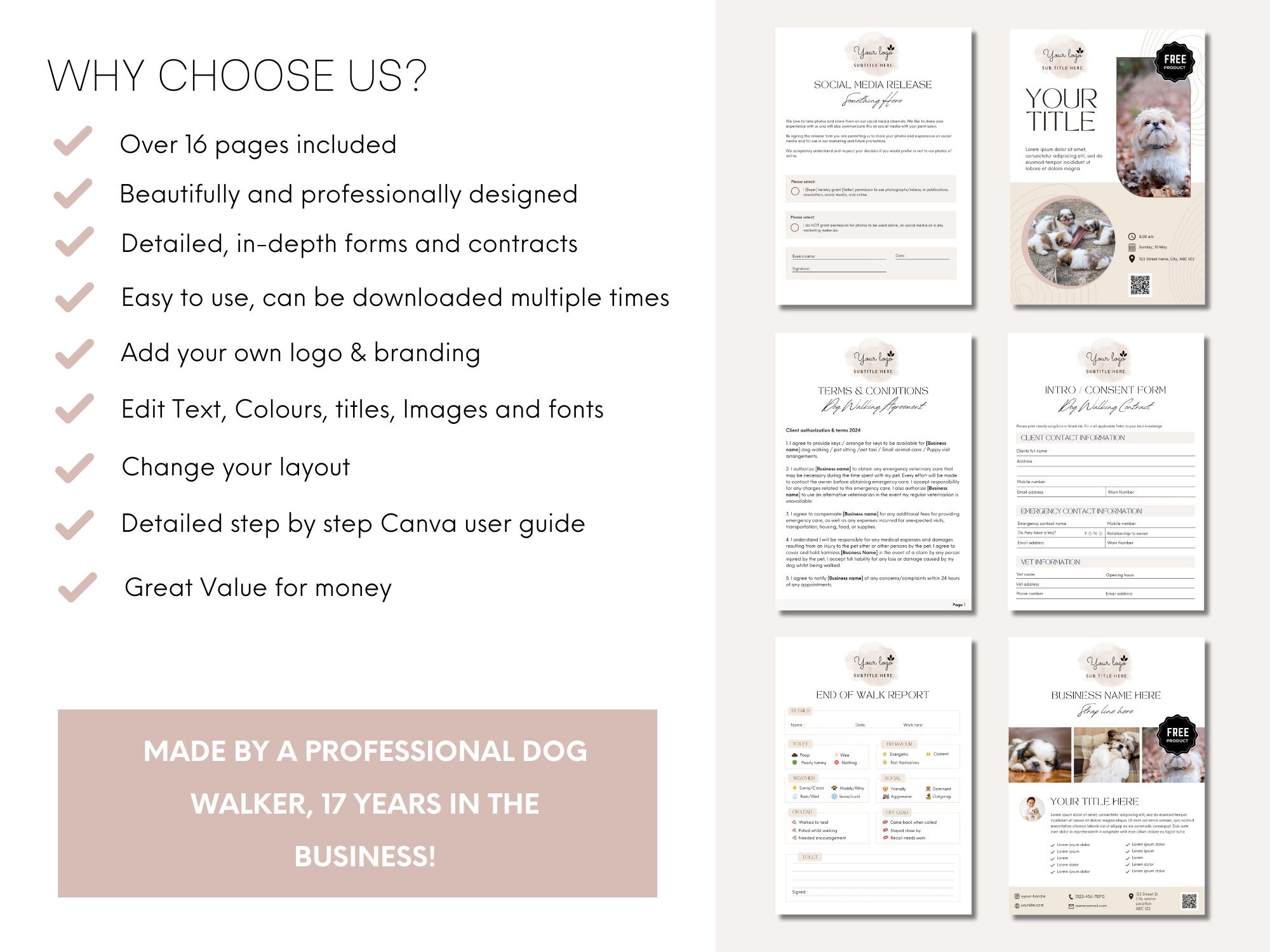 Dog Walking Agreement/contract Template, Dog Walking Form, Dog Walking ...
