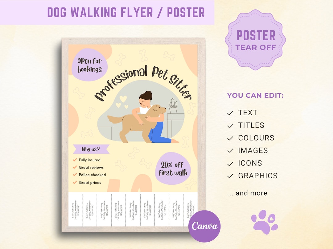 Dog Walking Flyer Poster Leaflet, Pet Sitting Flyer Poster Leaflet, Pet ...