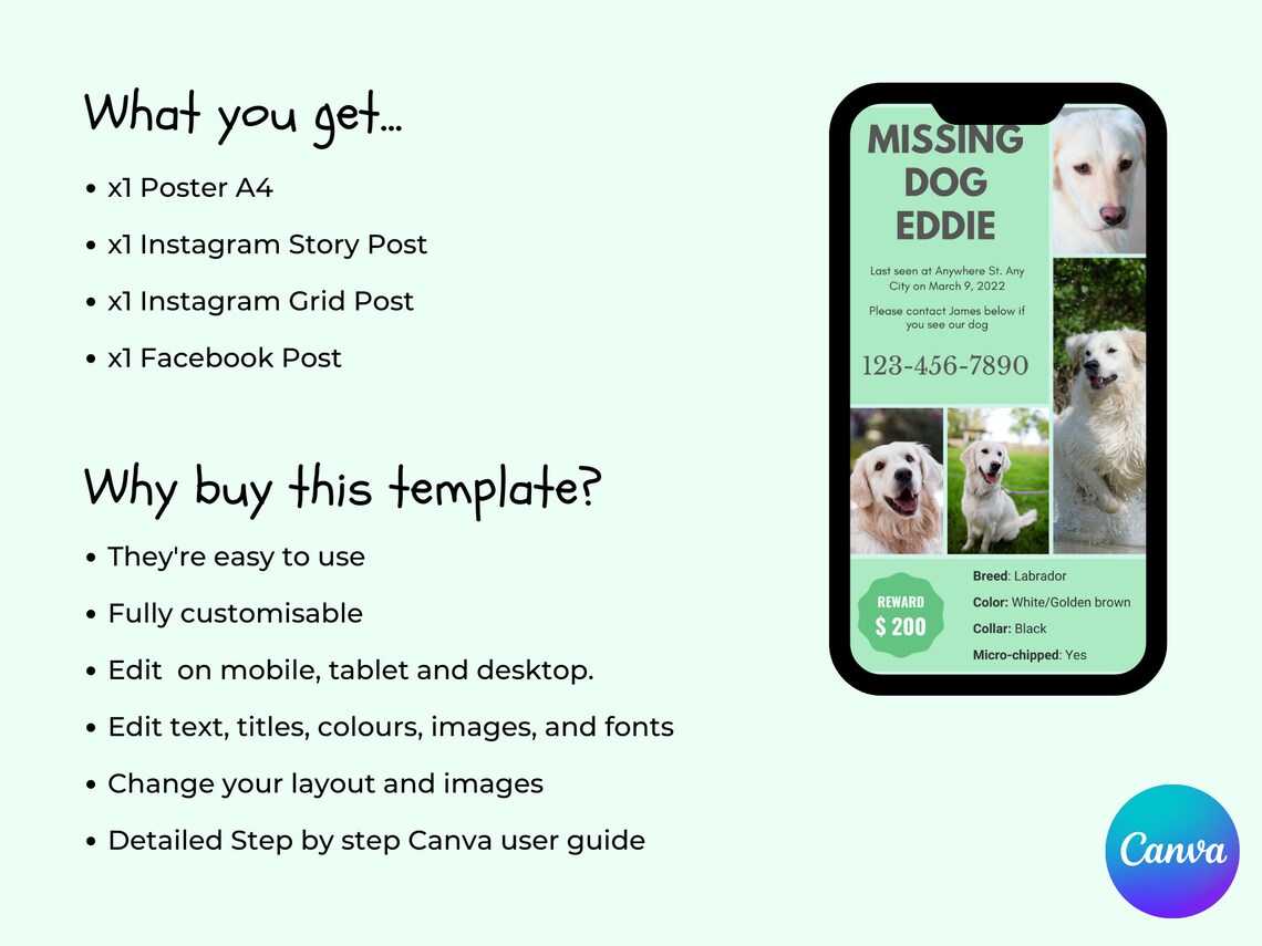 Missing Dog Flyer Missing Dog Poster Missing Dog Template Lost Dog ...