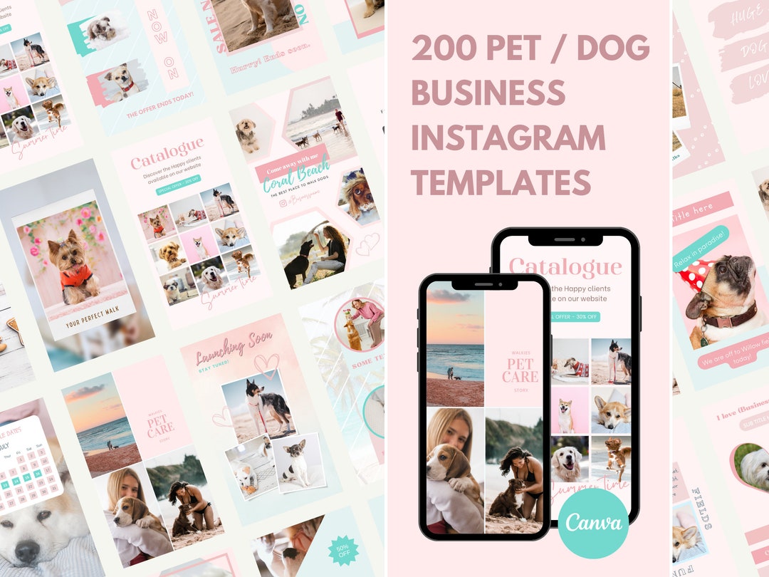 200 Dog Instagram Template, Dog Grooming Instagram Post and Stories ...