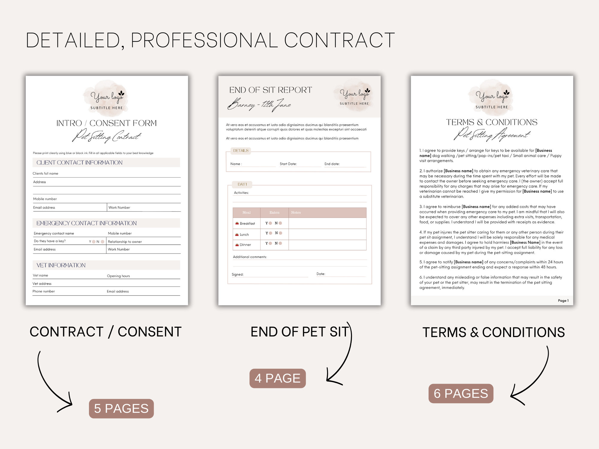 Pet Sitting Business Forms, Pet Sitting Contract Template, Printable ...