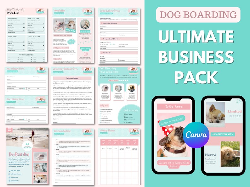 Dog Boarding Form Template Pack Dog Boarding Business Kit - Etsy