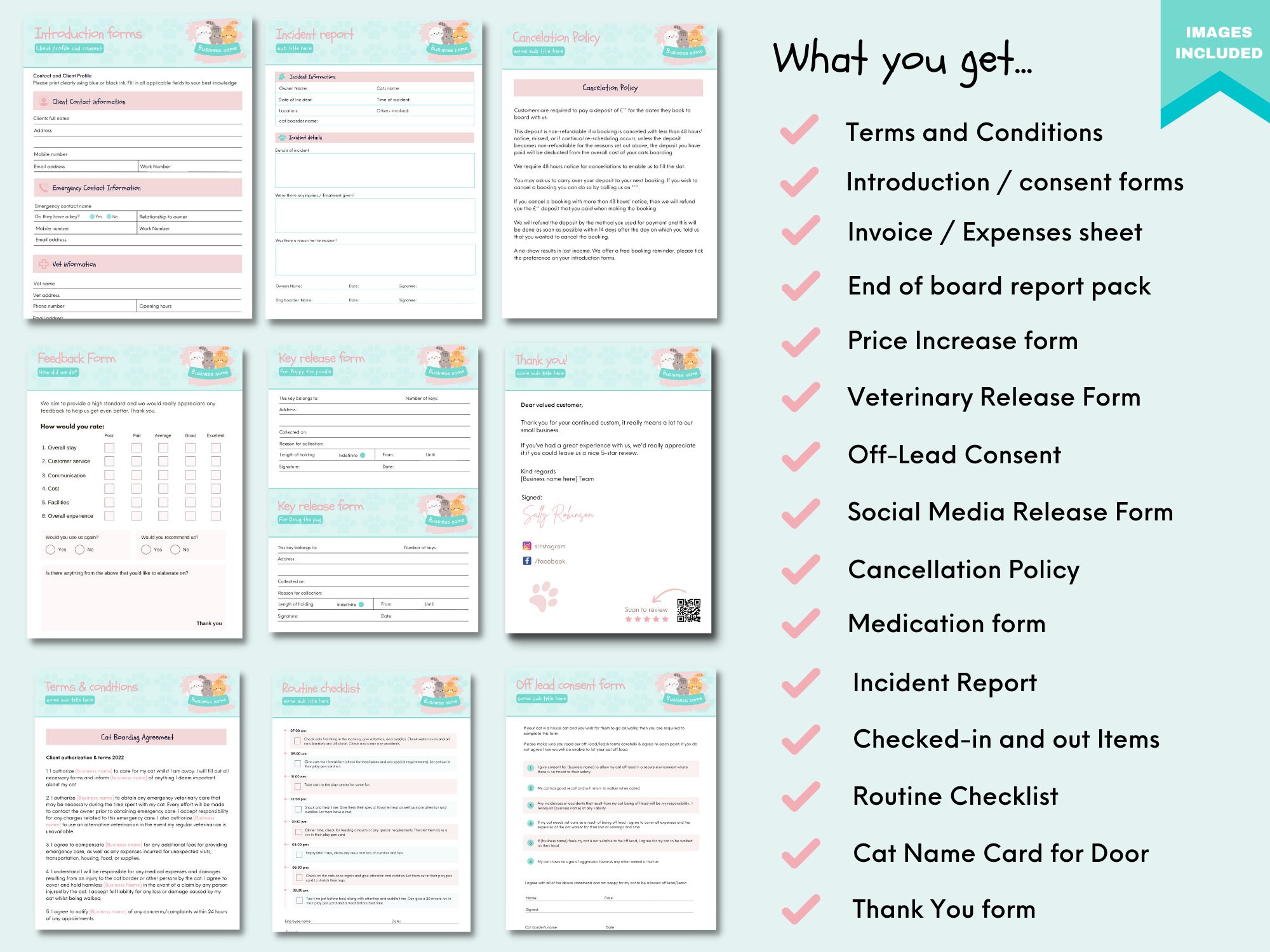 Cat Boarding Business Forms Bundle | Cat Boarding Forms | Cat Boarding ...