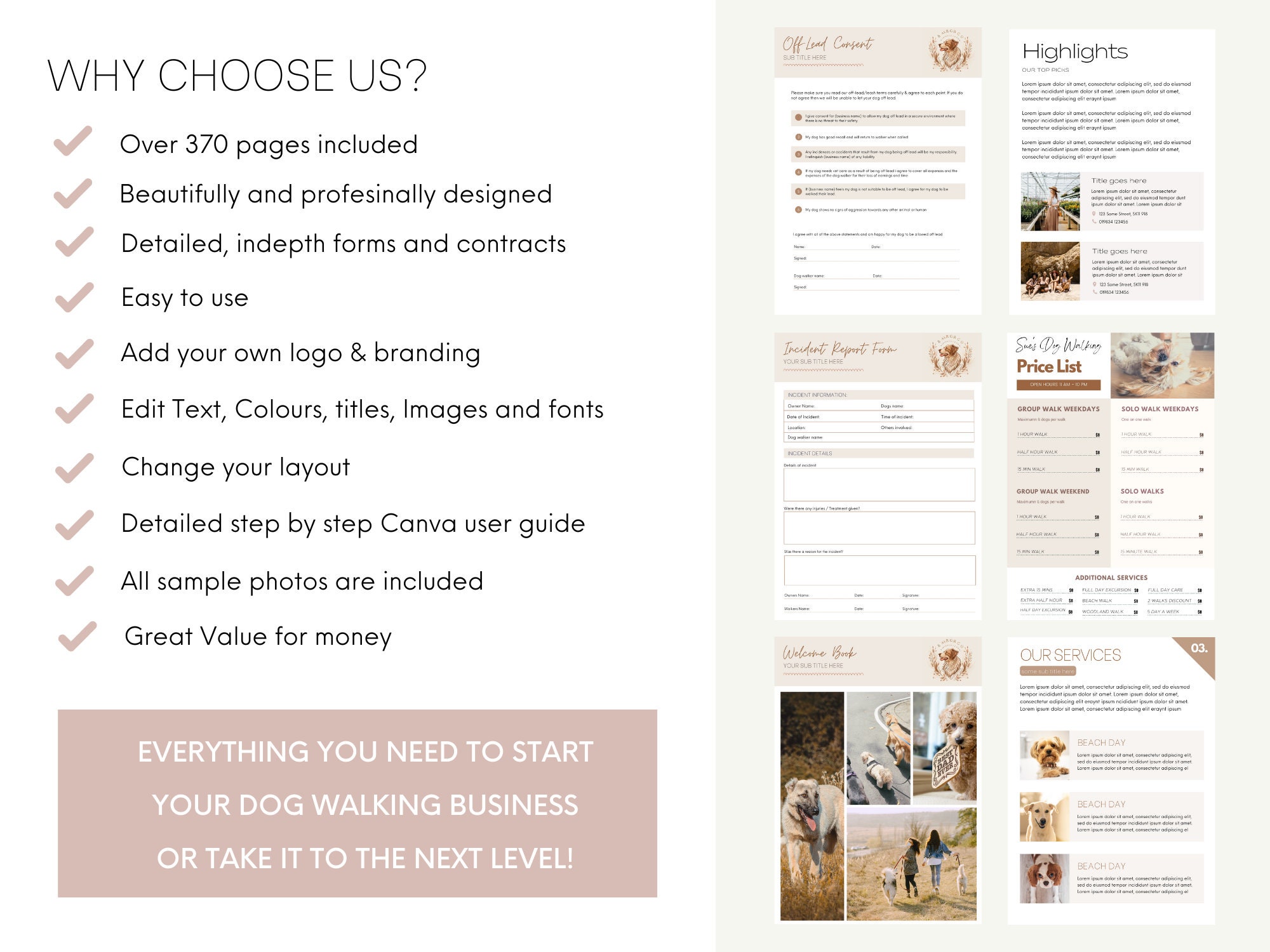 The ULTIMATE Dog Walking Business Forms Bundle Includes Dog Walking ...