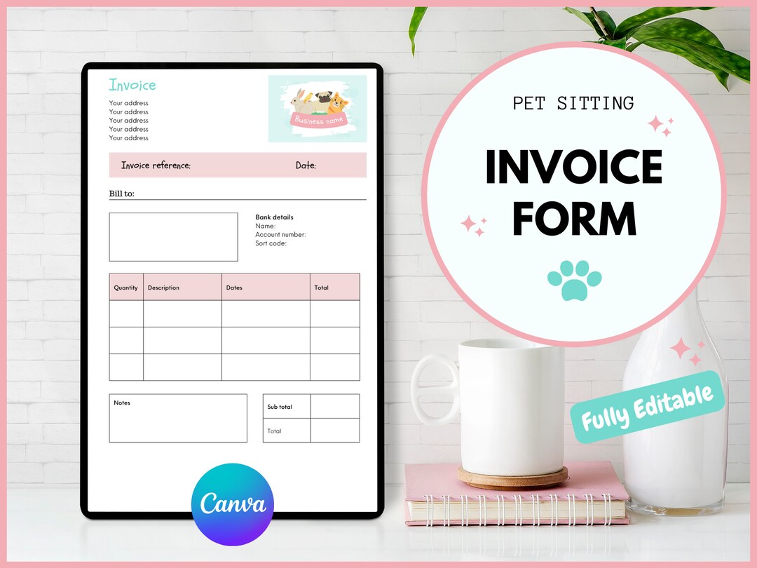 Pet Sitting Invoice Form Pet Sitting Receipt Pet Sitting - Etsy