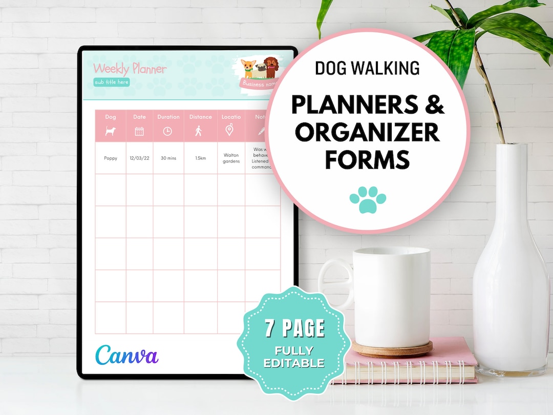 7 Page Dog Walking Planner Form | Dog Walking Forms | Dog Walker Forms ...