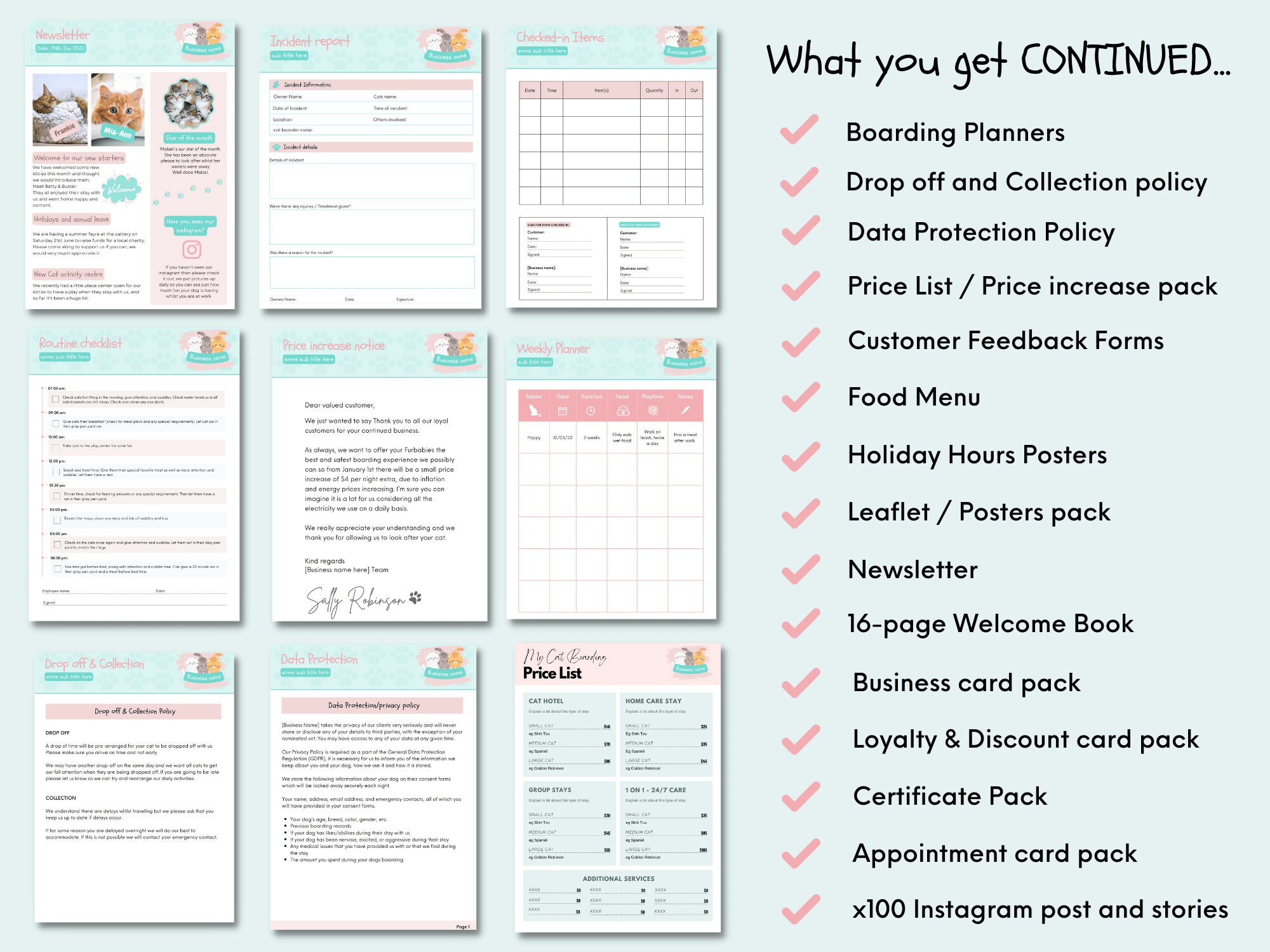 Cat Boarding Business Forms Bundle | Cat Boarding Forms | Cat Boarding ...