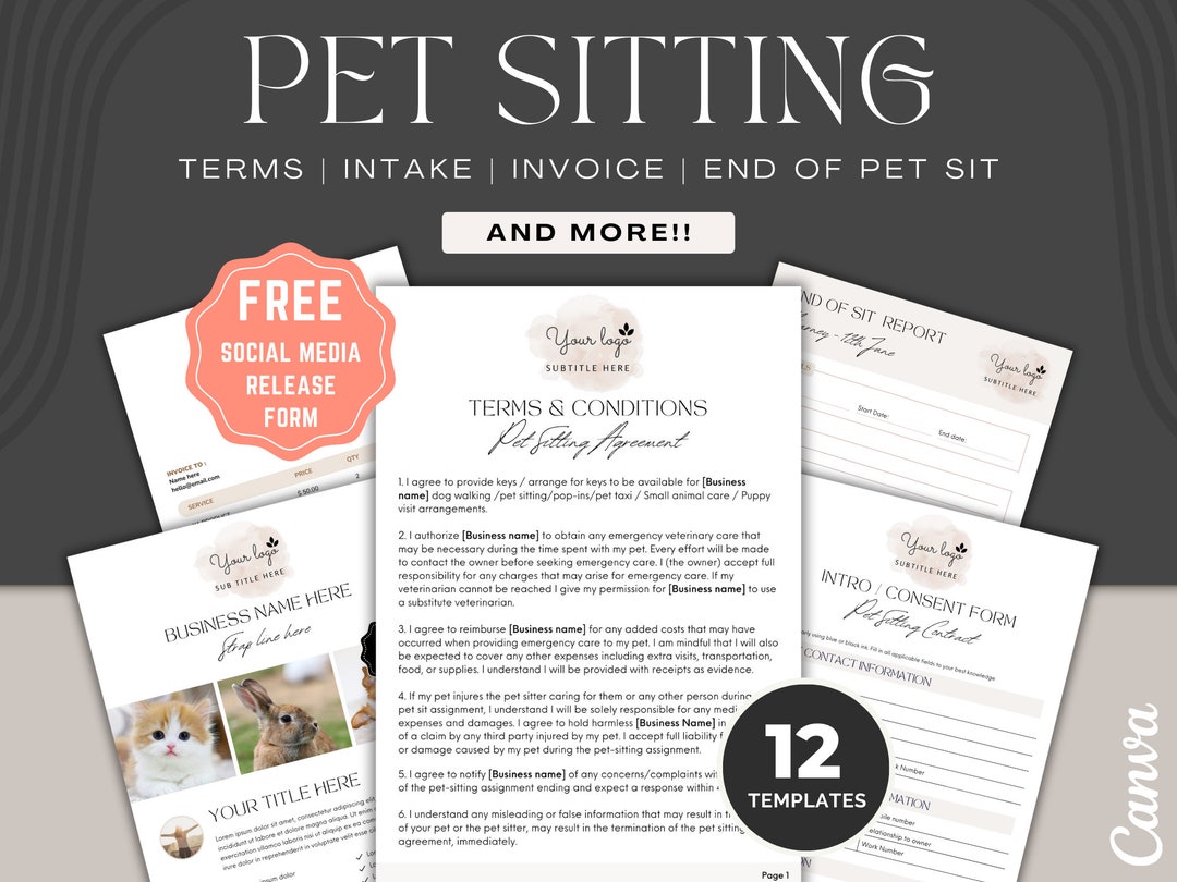 Pet Sitting Business Forms, Pet Sitting Contract Template, Printable ...