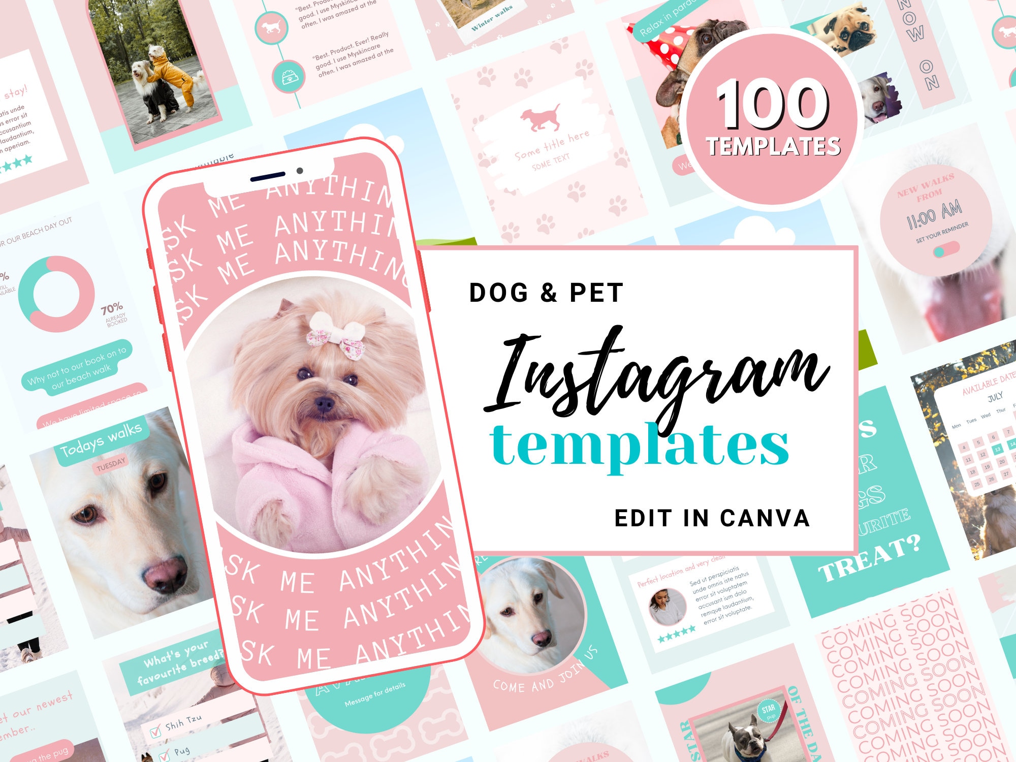 100 Dog Walking Instagram Template | Dog Walking Social Media ...