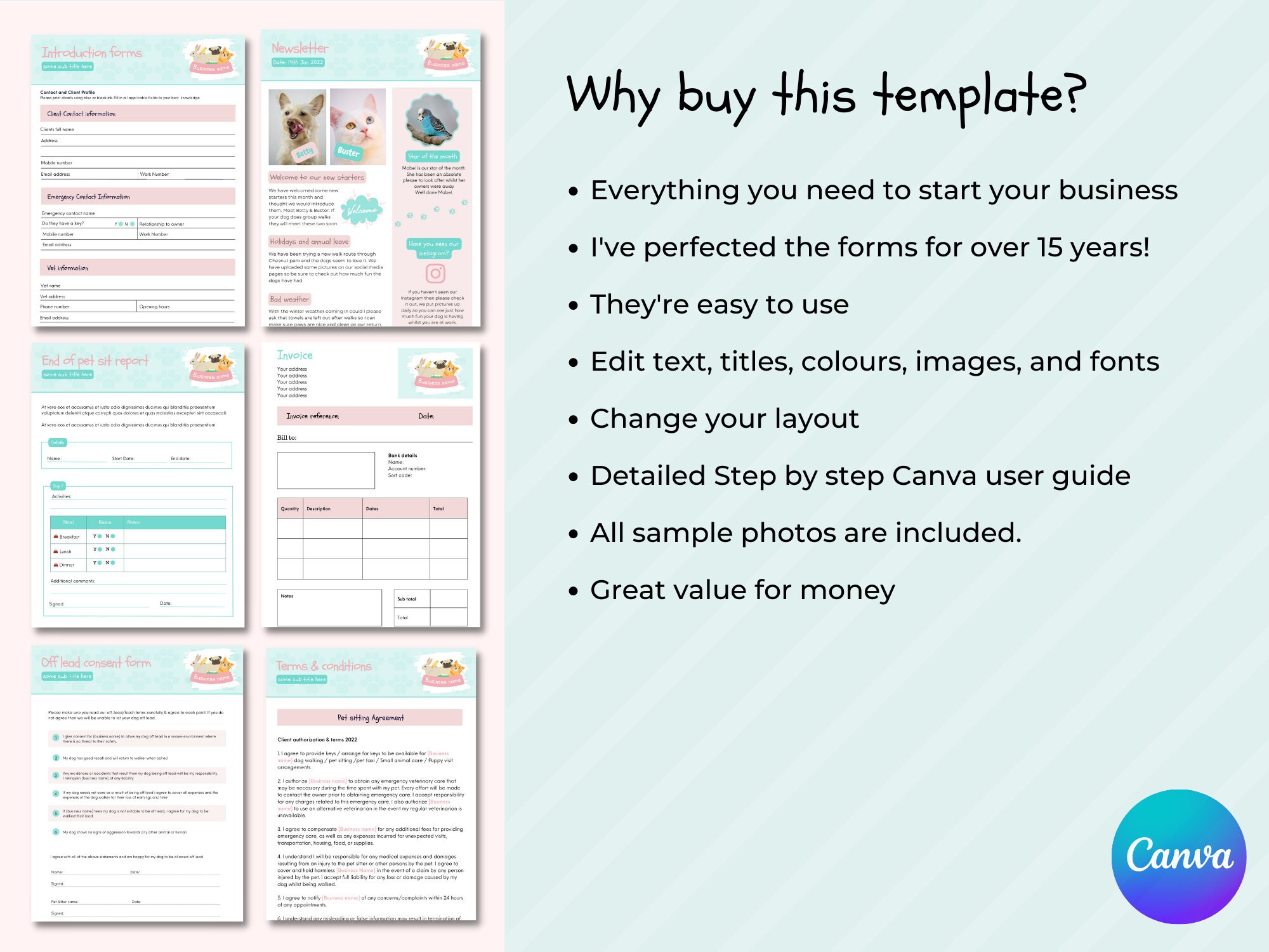 ULTIMATE Pet Sitting Business Forms Pack Pet Sitting Contract Pet ...