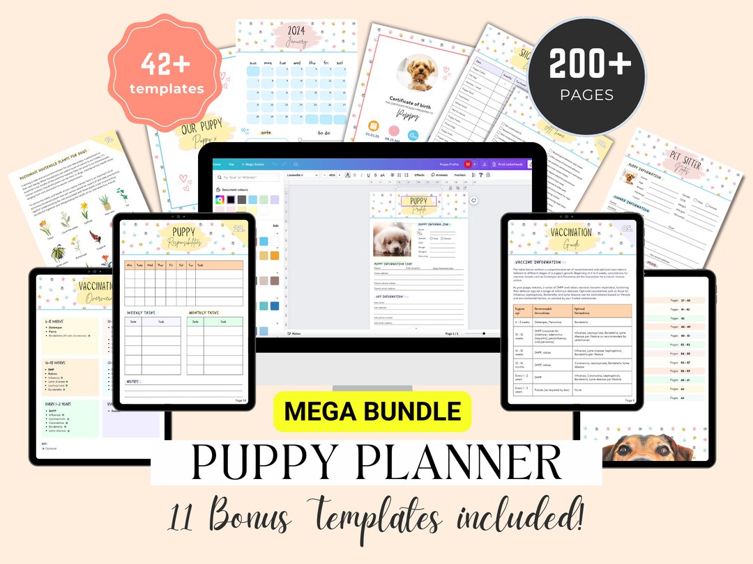 Puppy Planner Pet Checklist Puppy Guide Printable Potty Worksheet Puppy ...