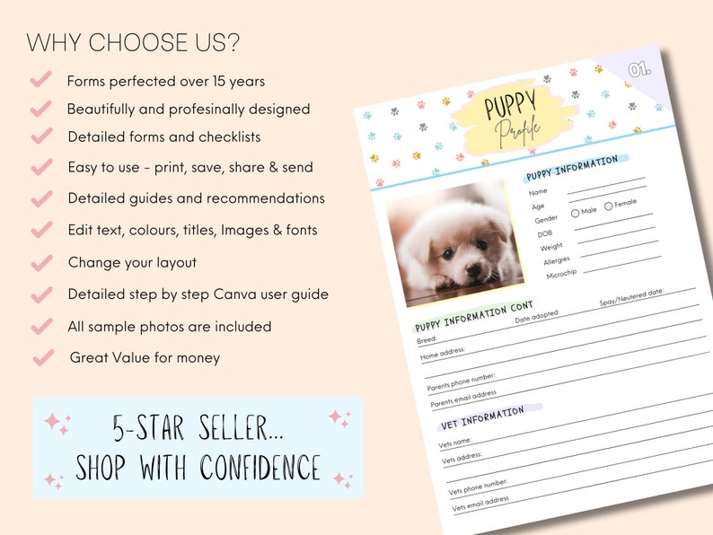 Puppy Planner Pet Checklist Puppy Guide Printable Potty Worksheet Puppy ...