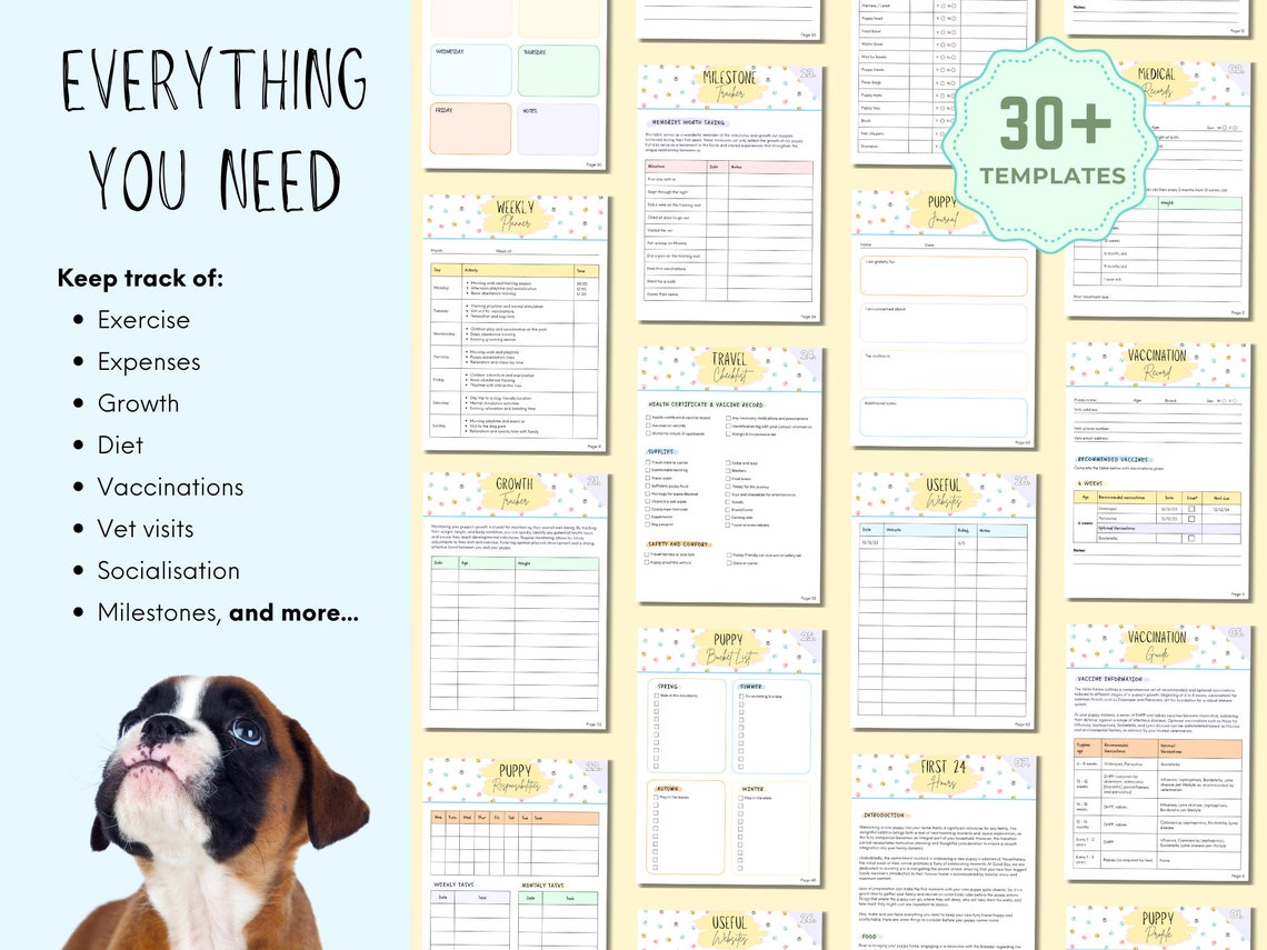 Puppy Planner Pet Checklist Puppy Guide Printable Potty Worksheet Puppy ...