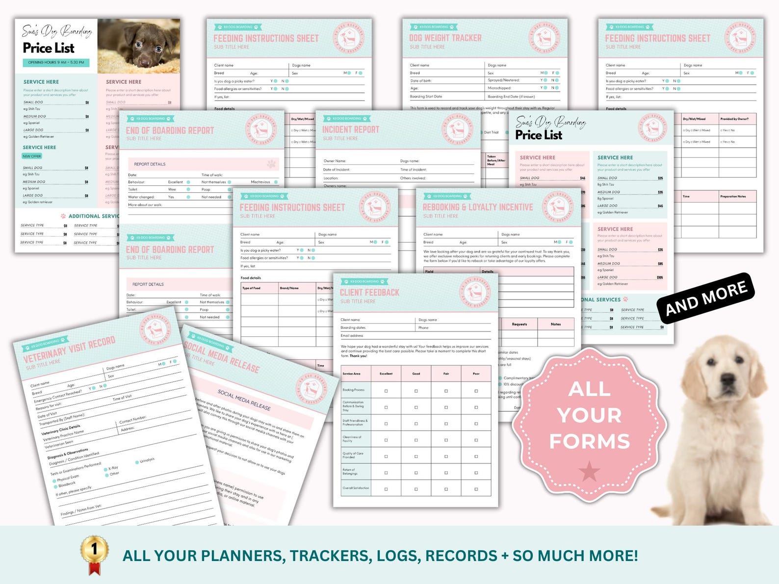 Dog Boarding Business Forms Bundle | Dog Boarding Forms | Dog Boarding ...