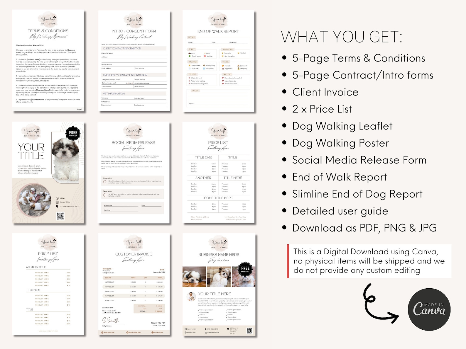 Dog Walking Agreement/contract Template, Dog Walking Form, Dog Walking ...