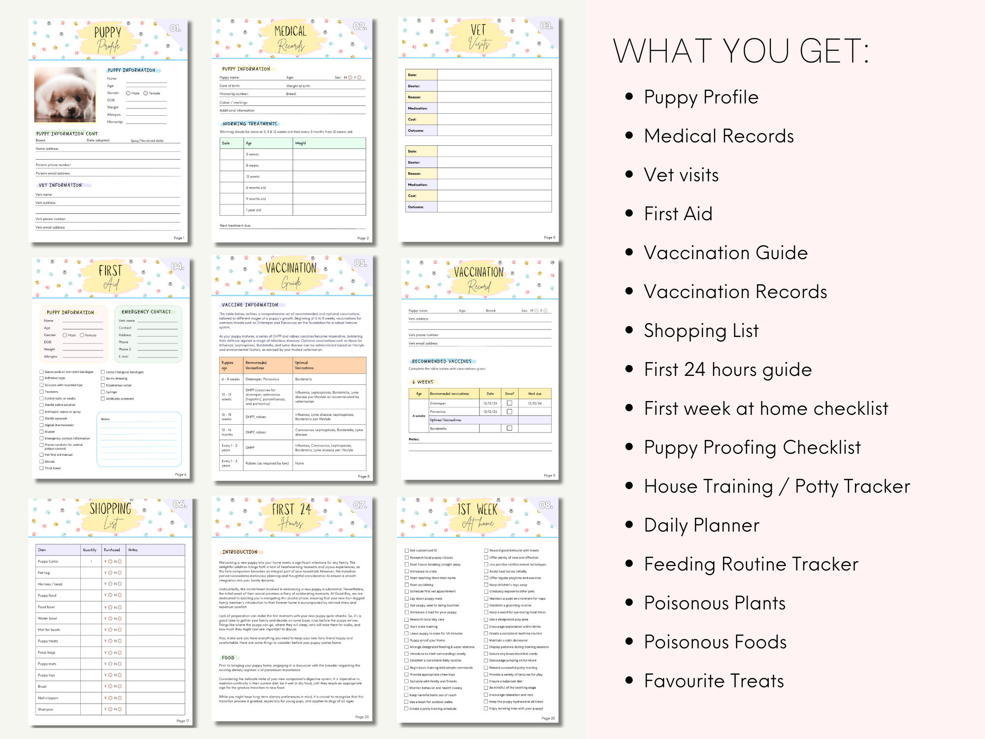 Puppy Planner Pet Checklist Puppy Guide Printable Potty Worksheet Puppy ...