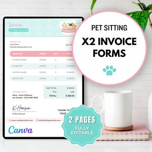 Pet Sitting Invoice Form | Pet Sitting Receipt | Pet Sitting Bill | Pet ...