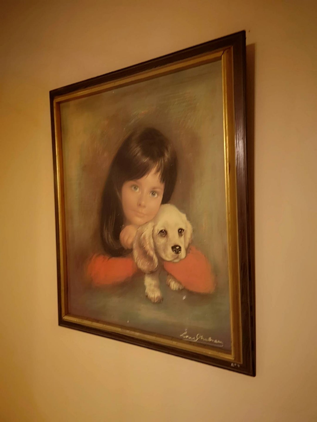 Louis Shabner Puppy Love Print in Vintage Golden Rim Wooden Frame - Etsy