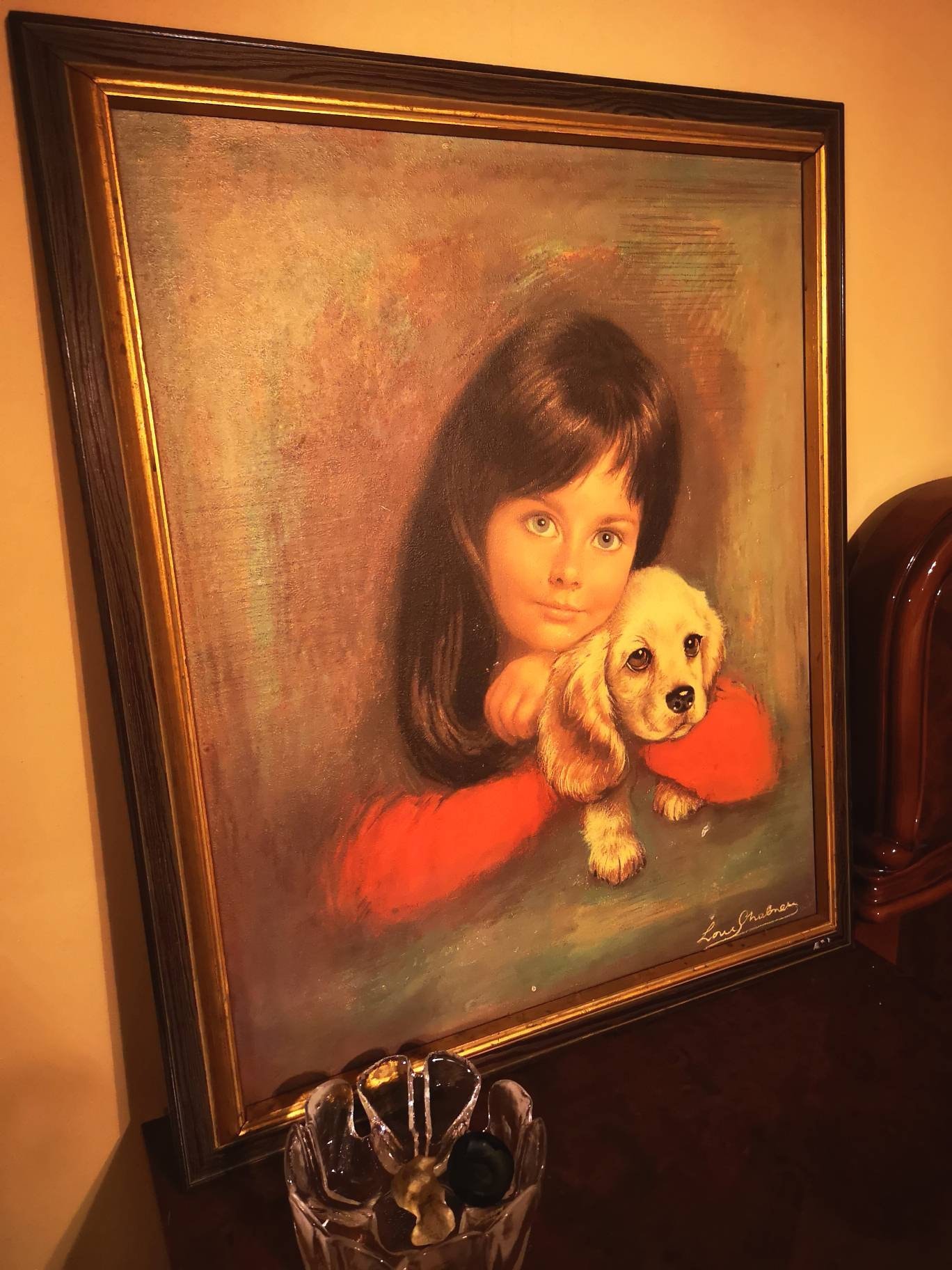 Louis Shabner Puppy Love Print in Vintage Golden Rim Wooden Frame - Etsy