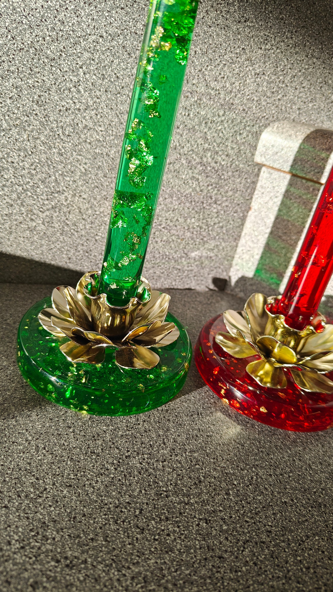 A Pair of 7,6" Tall Vintage Lucite Candles on Lucite Candleholders With ...