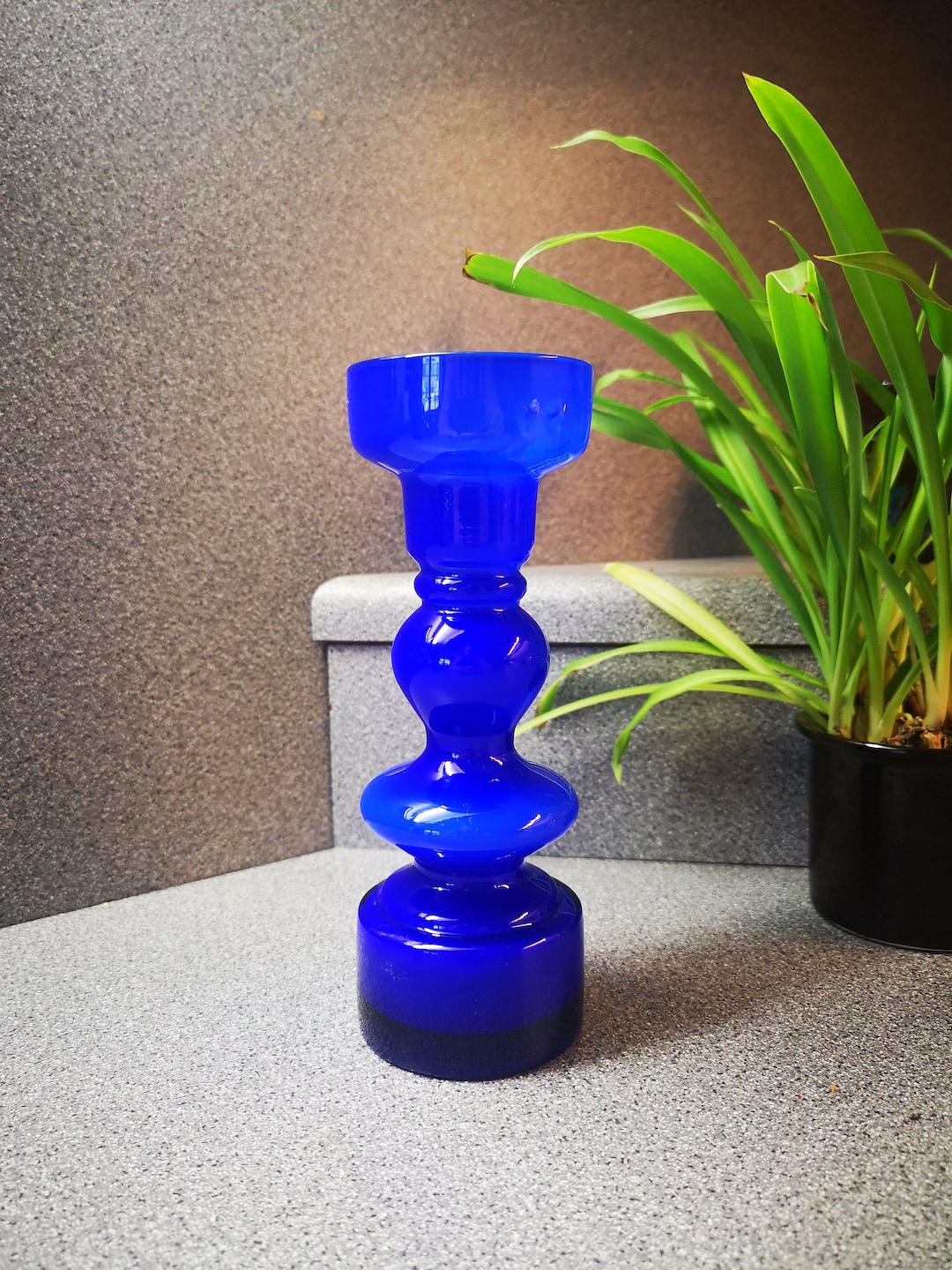 Vintage Cobalt Blue Cased Glass Hooped Vase From Lindshammar, Sweden - Etsy