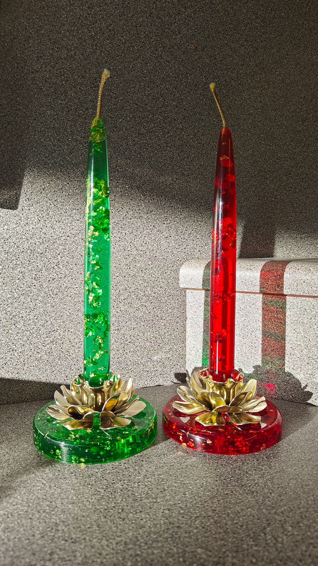 A Pair of 7,6" Tall Vintage Lucite Candles on Lucite Candleholders With ...