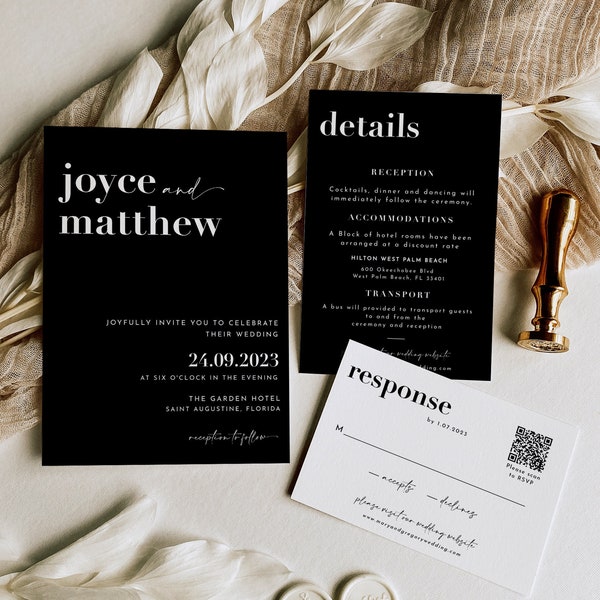 Qr Code Wedding Invitation Suite - Etsy