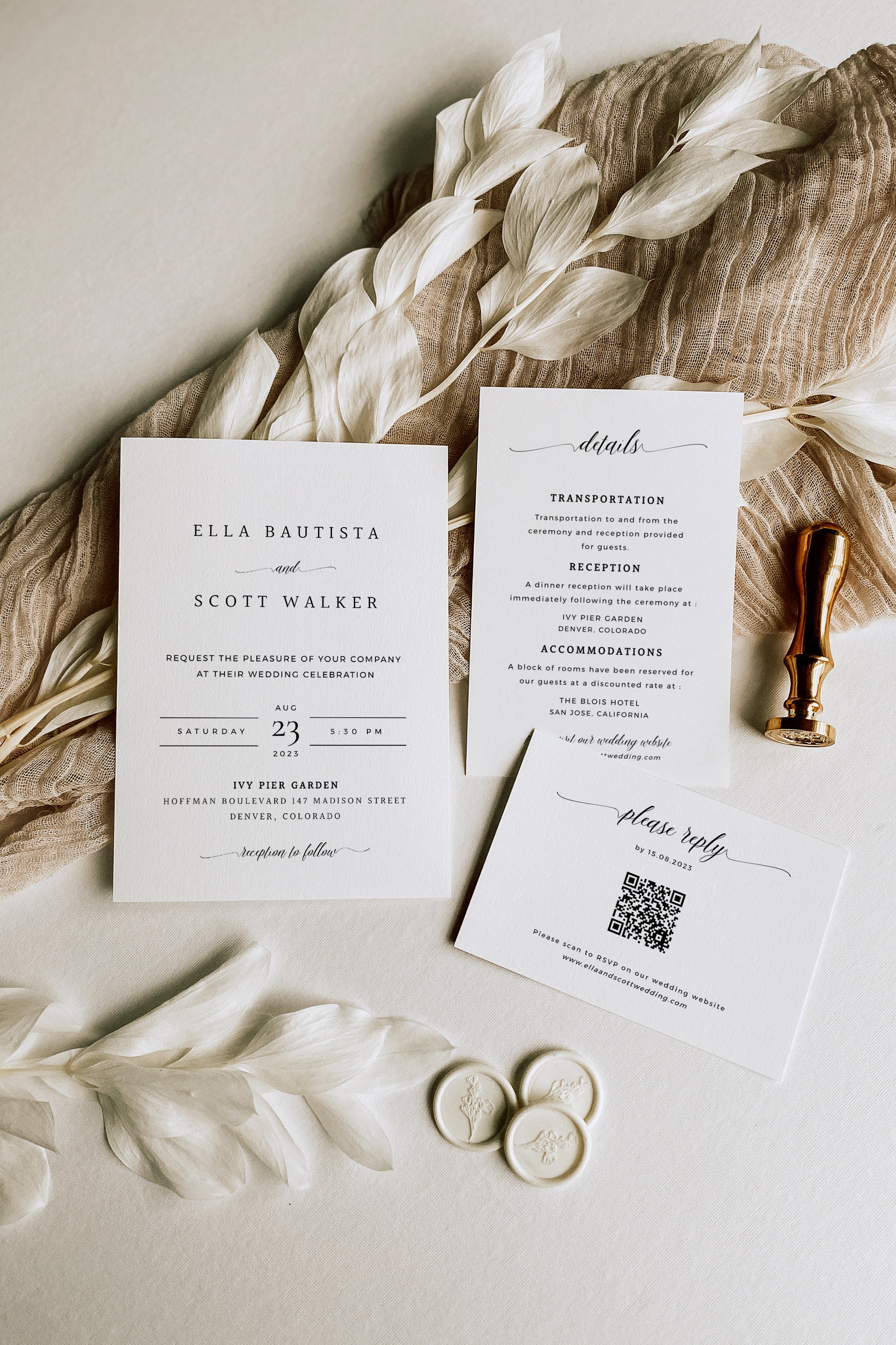 Modern Wedding Invitation Template Set Printable Simple - Etsy