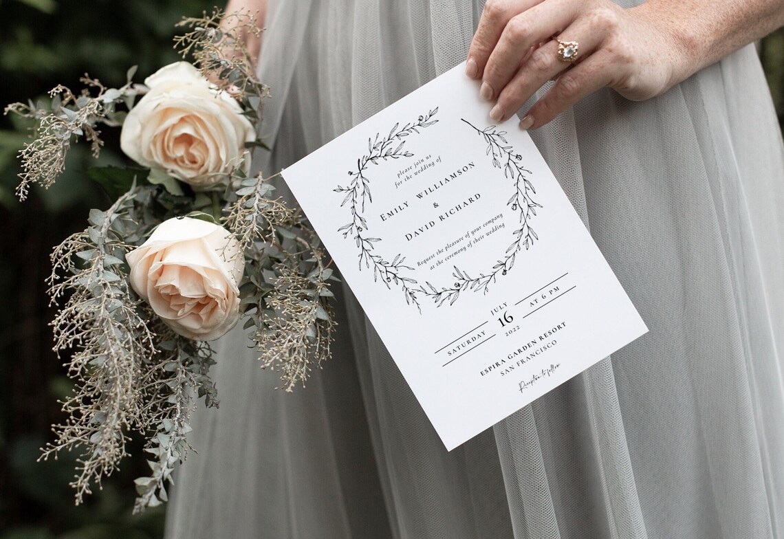 Botanical Wedding Invitation Template Floral Wedding - Etsy