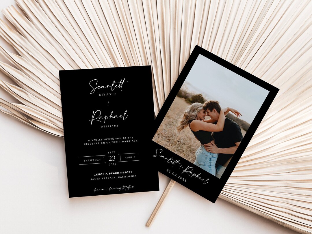 Black Wedding Invitation Template, Minimalist, Black and White Wedding ...
