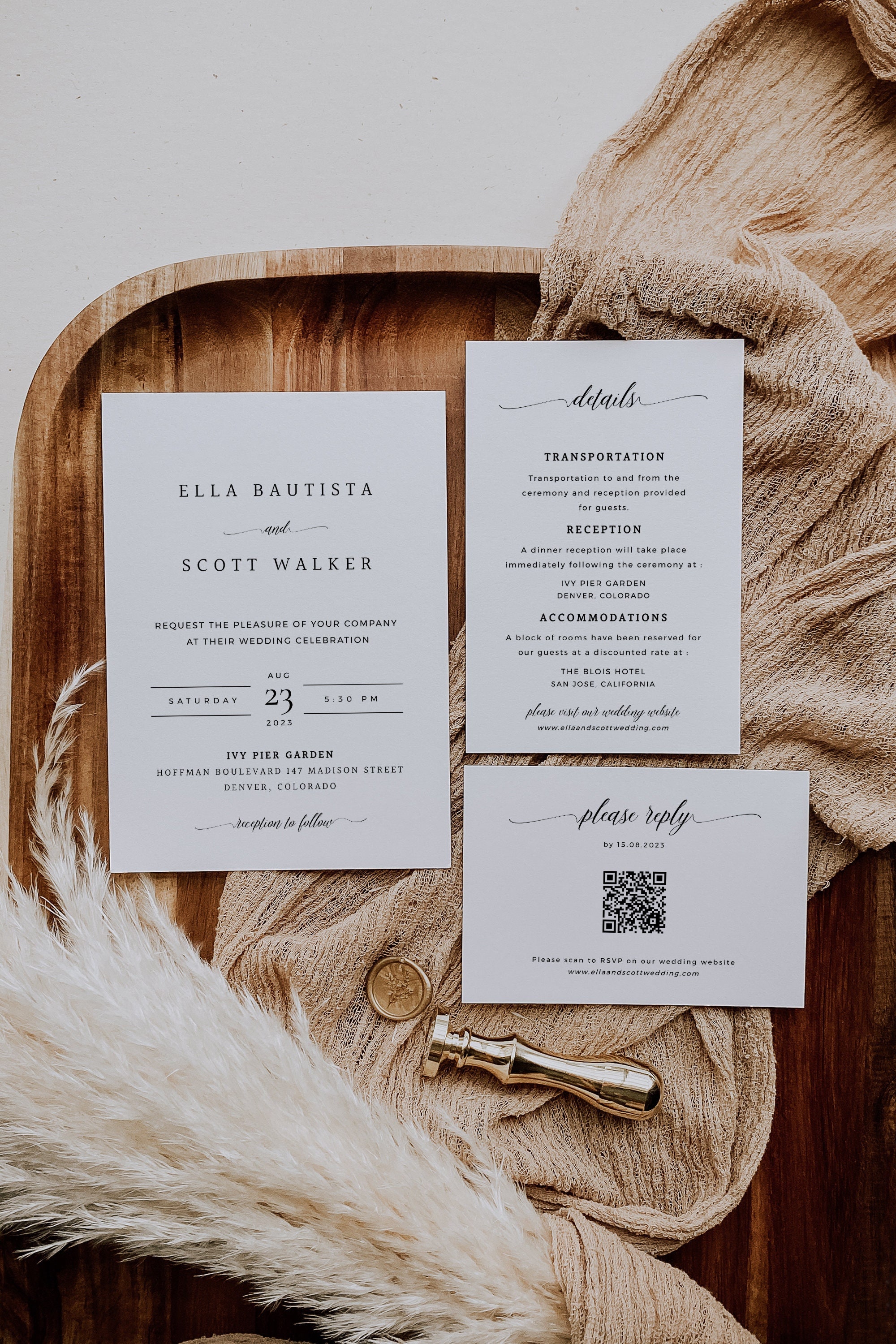 Modern Wedding Invitation Template Set Printable Simple - Etsy