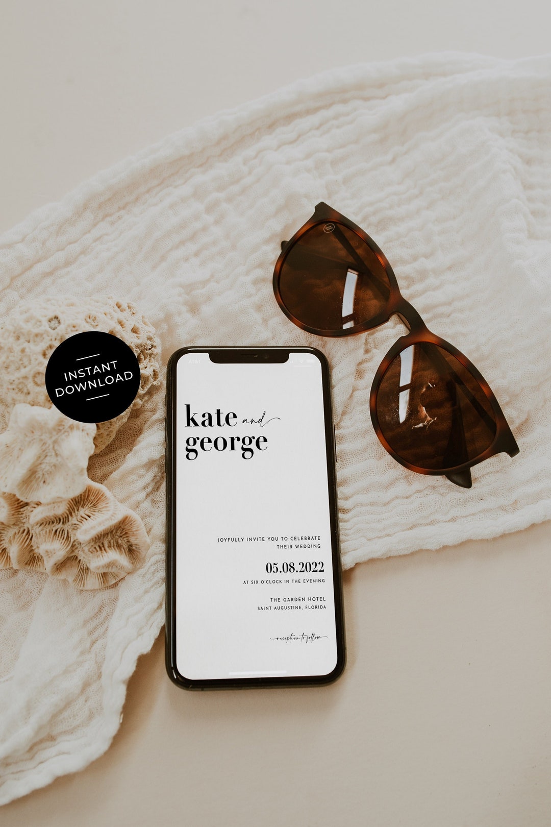 Digital Wedding Evite Template, Minimalist Online Wedding Invitations ...