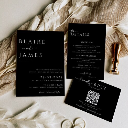 Neutral Wedding Invitation Suite Template Minimalist Wedding - Etsy