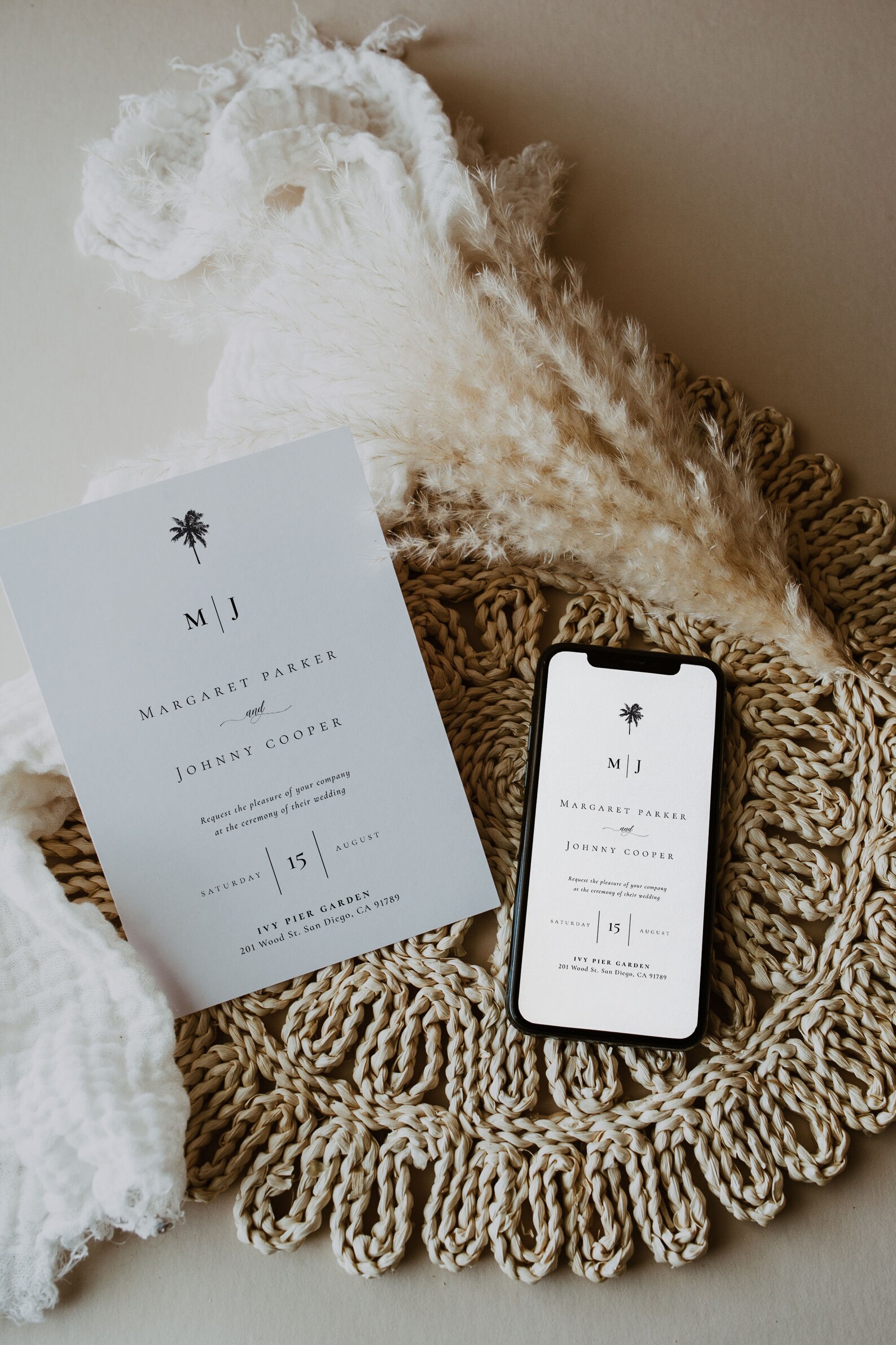 Palm Tree Wedding Invitation Template Tropical Wedding - Etsy